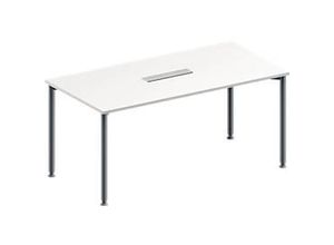 4251898815634 - Genius Konferenztisch 6-fach Tischanschlussfeld Rechteck 4-Fuß Rundrohr B 1600 x T 800 x H 720-840 mm weiß weißaluminium RAL 9006