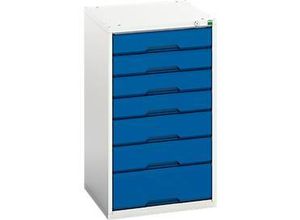 5039350022450 - Schubladenschrank verso 7 Schubladen bis 75 kg je Schub Flügeltür Vollauszug B 1050 x T 550 x H 900 mm Stahlblech Grau-Blau