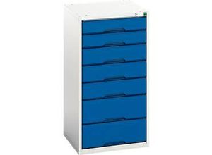 5039350022658 - Schubladenschrank verso 7 Schubladen bis 75 kg je Schub Flügeltür Vollauszug B 1050 x T 550 x H 1000 mm Stahlblech Grau-Blau