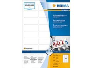 4008705103008 - HERMA Ablösbare Etiketten A4 635x296 mm weiß Movables ablösbar Papier matt 2700 St - Weiß - Selbstklebendes Druckeretikett - A4 - Papier - Laser Inkjet - Entfernbar