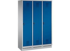 4063332636916 - C+P Garderobenschrank Evolo H1800xB1200xT500mm Korpus Weißaluminium Türen Enzianblau Abteile 3 Abteilbreite 400 Fächer 3 Sicherheits-Drehriegel