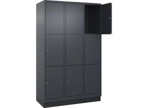 4068192026624 - 3er-Schließfachschrank Evolo PLUS 3 Abteile grau B 1200 mm 9 Fächer mit Bodensockel Zylinderschloss