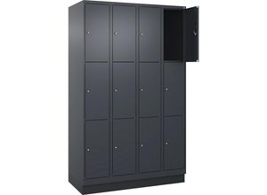 4068192027881 - 3er-Schließfachschrank Evolo PLUS 4 Abteile grau B 1200 mm 12 Fächer mit Bodensockel Zylinderschloss