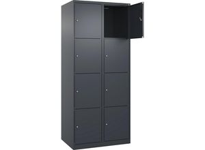 4068192004486 - 4er-Schließfachschrank Evolo PLUS 2 Abteile grau B 800 mm 8 Fächer mit Bodengleitern Zylinderschloss