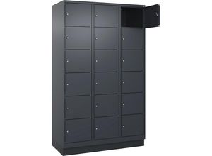 4068192027430 - 6er-Schließfachschrank Evolo PLUS 3 Abteile grau B 1200 mm 18 Fächer mit Bodensockel Zylinderschloss