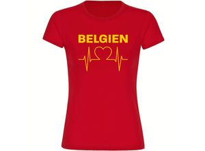 4068859291709 - multifanshop Damen T-Shirt - Belgien - Herzschlag - Druck gelb - Frauen