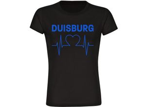 4068859036461 - multifanshop Damen T-Shirt - Duisburg - Herzschlag - Druck blau - Frauen