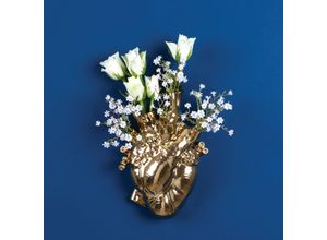 8008215099217 - SELETTI Vase Love in Bloom goldfarben Herzform Porzellan