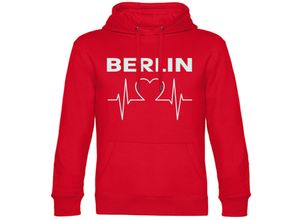 4068859104429 - multifanshop Kapuzen Sweatshirt - Berlin rot - Herzschlag - Druck weiß - Hoodie