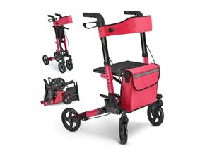 4260565522690 - Rollator Vital faltbar leicht & höhenverstellbar aus Aluminium bis 130 kg mit Sitz Rot