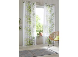 6920192998517 - Gardine HOME AFFAIRE Ina Gardinen Gr 145 cm Schlaufen 144 cm grün Landhaus Gardinen Gardine transparent einseitig bedruckt Voile