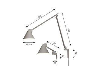 5703411746561 - NJP LED-Wandlampe Arm lang hellgrau