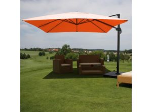 4057651221298 - Ampelschirm MCW-A96 Gastronomie Sonnenschirm 3x3m (Ø424m) Polyester Alu 23kg ~ terracotta mit Ständer drehbar