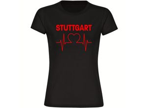 4068859117566 - multifanshop Damen T-Shirt - Stuttgart - Herzschlag - Druck rot - Frauen