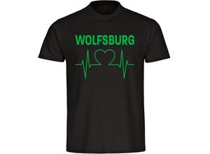 4068859174415 - multifanshop Herren T-Shirt - Wolfsburg - Herzschlag - Druck grün - Männer