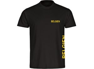 4068859281151 - multifanshop Herren T-Shirt - Belgien - Brust & Seite - Druck gelb - Männer
