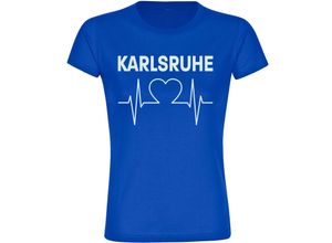 4068859038793 - multifanshop Damen T-Shirt - Karlsruhe - Herzschlag - Druck weiß - Frauen