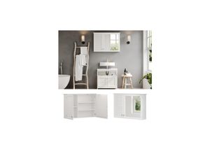 4066731334841 - Spiegelschrank Riad 68 x 49 cm Weiß Glasschrank mit 2 Türen Badezimmer