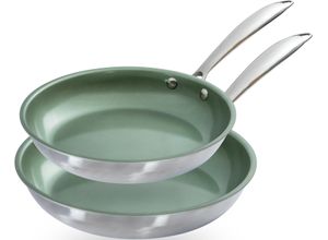 4260129743455 - Pfannen-Set JUST VEGAN CeraVegan Pfannen Gr Ø 28 cm grün (dunkelgrün edelstahlfarben) Pfannensets pflanzliche Keramikbeschichtung Induktion