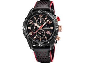 8430622761515 - Chronograph FESTINA F20519 4 Armbanduhren schwarz (schwarz rot) Herren Armbanduhr Quarzuhr Herrenuhr Stoppfunktion Lederarmband