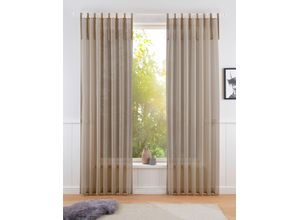 6930325424622 - Gardine GUIDO MARIA KRETSCHMER HOME&LIVING TENDER Gardinen Gr 175 cm Bindebänder 135 cm beige (sand) Bindeband Gardine transparent Leinen Optik mit Struktur monochrom