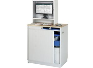 4040376855305 - Computer-Arbeitsplatz HxBxT 1810 x 1030 x 660 mm mit Monitorgehäuse lichtgrau   enzianblau