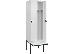 4066681786233 - Schwarz-Weiß-Spind Classic PLUS Sitzbank schmal 2 Abteile Trennwand verkürzt verkehrsweiß B 600 mm Sicherheits-Drehriegel auskragend Kunststoff C+P