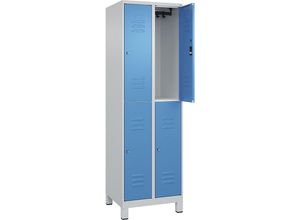 4066681620131 - Doppelstock-Spind Classic PLUS 2 Abteile lichtgrau   lichtblau HxB 1950 x 600 mm mit Füßen Zylinderschloss C+P