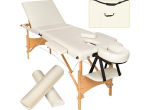 4061173243287 - Tectake - 3 Zonen Massageliege-Set Daniel mit Polsterung Rollen und Holzgestell - Massageliege Massagetisch Massagebank mit Lagerungsrollen und