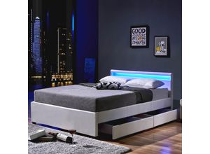 4058166017413 - Led Bett mit Schubladen nube Farbe Weiß Größe 140 x 200 cm led Polsterbett Bettgestell Jugendbett - Home Deluxe