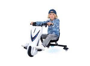 4056551206190 - Elektro-Drift-Trike für Kinder Drift-Scooter bis zu 15km h drosselbar Hupe LED-Driftrollen 360° (Weiß Matt)