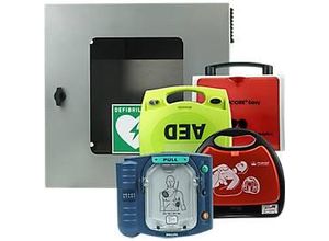 4260301052467 - AED Wandkasten universell für alle Defibrillatoren IP54 klimatisiert mit Alarm inkl Standortaufkleber & Befestigungsmaterial B 400 x T 200 x H 400 mm Edelstahl pulverbeschichtet Polycarbonat transparent grau