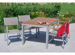 4033662999364 - Gartenmöbelset Naxos 5tlg Aluminium Akazie Textil silber grau natur