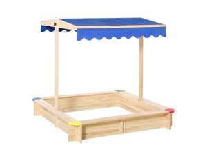 4251774980005 - Sandkiste mit verstellbarem Dach naur blau 120 x 120 x 120 cm (LxBxH) Sandkiste Sandkiste mit Bank Holz Spielkiste für Kinder