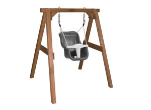 8717973938194 - Babyschaukel mit Gestell aus Holz in Braun für den Garten Outdoor Schaukel für Babys und Kleinkinder Für Kinder ab 9 Monate Schaukelsitz in Grau &