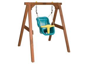 8717973933014 - Babyschaukel Braun mit Gestell aus Holz für den Garten Outdoor Schaukel für Babys und Kleinkinder Für Kinder ab 9 Monate Schaukelsitz in