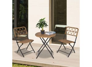 4251774903424 - 3 tlg Polyrattan Sitzgruppe Bistroset Balkonset Garnitur 2 Stühlen + Tisch Klappbar Garten Natur