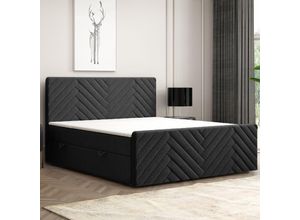 4262413690063 - Möbel Punkt Boxspringbett MALIBU mit Bettkasten 180 x 200 cm Webstoff Schwarz Bett Bettkasten und Fu