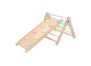 4751038480949 - Katehaa - Kletterdreieck aus Holz mit Kletterwand   Rutsche Pastellfarben Indoor Klettergerüst für Kinder Montessori Spielzeug - Braun