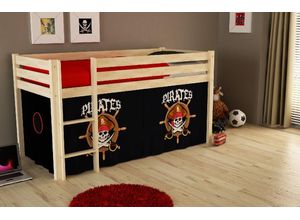 5420070212298 - Les Tendances - Kinderzimmer Hochbett mit Textil Set Pirates PINOO-12 in Kiefer massiv natur lackiert b h t ca 210 114 106 cm