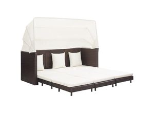 8719883726403 - Bonnevie - Ausziehbares 3-Sitzer-SchlafsofaWohnzimmersofa mit Dach Poly Rattan Braun vidaXL