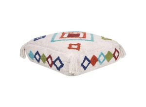 4255664865380 - Beliani - Bodenkissen Weiß aus Baumwolle 55 x 55 x 20 cm Quadratisch mit Geometrischem Muster Quasten Boho Stil Pouf für Wohnzimmer Schlafzimmer