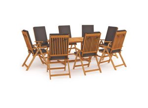 8720286226926 - Vidaxl - 9-tlg Garten-Essgruppe mit Kissen Massivholz Teak Grau