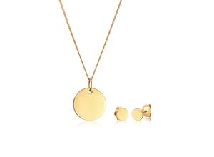 4050878566302 - Schmuckset ELLI PREMIUM Kreis Geo Halskette Ohrstecker Basic 585 Gelbgold Schmuck-Sets Gr OneSize goldfarben (gold) Damen Schmucksets