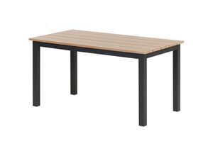 4255664884923 - Garten Beistelltisch Hellbraun   Schwarz Kunstholz und Aluminium Rechteckig 96 x 52 cm Latten-Optik Lamellen-Optik Modern Terrasse Couchtisch