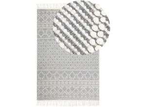 4255664820952 - Beliani - Flächenteppich Beige und Grau Wolle 160 x 230 cm Geometrisches Muster mit Fransen handgewebtes Wohnzimmer Schlafzimmer Boho Modern