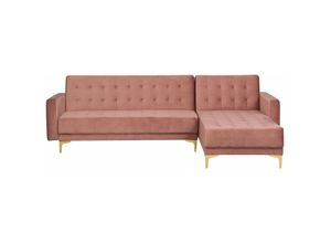 4251682202985 - Ecksofa Rosa Samtstoff L-Förmig Linksseitig Schlaffunktion Klassisch Wohnzimmer