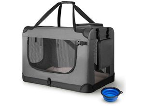 4260304769904 - Hundetransportbox Lassie m (grau) faltbar - 42 x 60 x 44 cm - Hundebox mit Decke Tasche & Griffen – Stoff Kleintiertasche für Hunde - Juskys