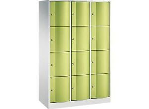 4051803754832 - C+P Schließfachschrank Resisto H1950xB1148xT540 Korpus Lichtgrau Türen Viridingrün 3 Abteile 12 Fächer