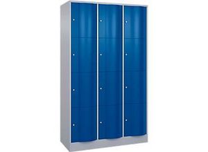 4055404676944 - C+P Schließfachschrank Resisto H1950xB1148xT540 Korpus Weißaluminium Türen Enzianblau 3 Abteile 12 Fächer